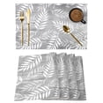 Ash Fronds Cotton Linen Placemats Set of 2, Gray Silver Slate Leaf ...
