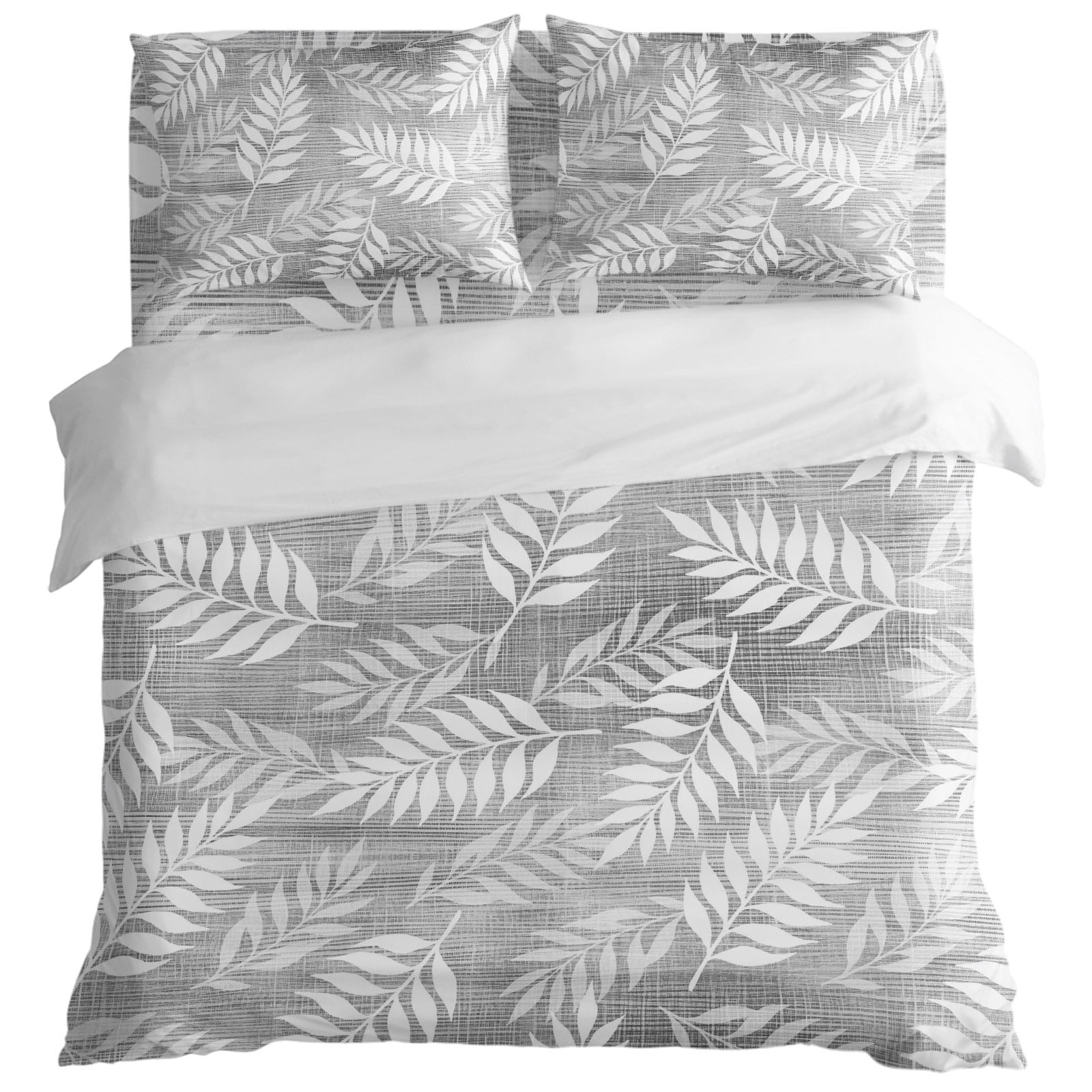 Ash Fronds Duvet Cover Set Full Size, Gray Silver Slate Leaf Plant ...