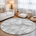 Ash Fronds Round Living Room Rugs 5 ft, Gray Silver Slate Leaf Plant ...