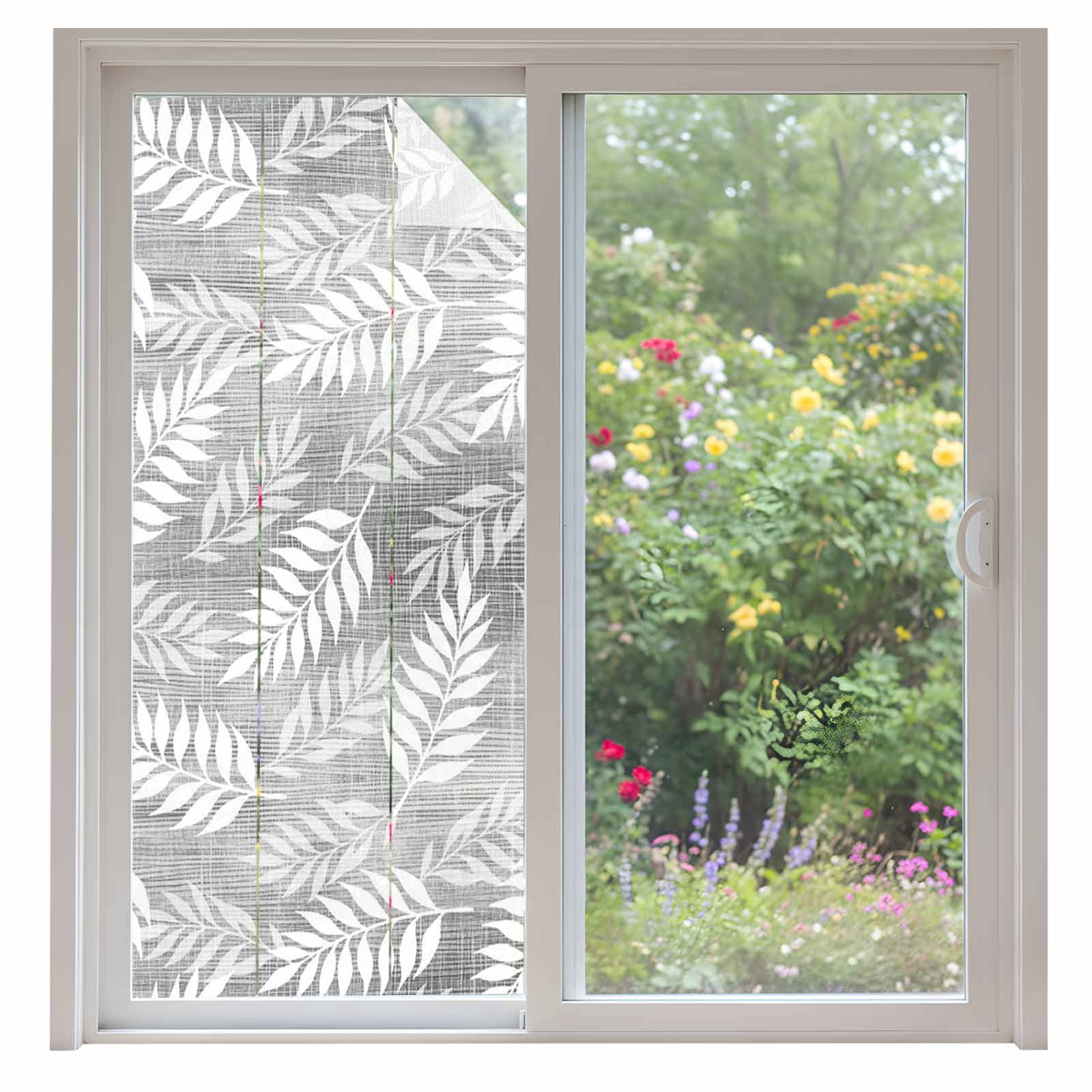 Ash Fronds Window Privacy Film, Gray Silver Slate Leaf Plant Canvas ...