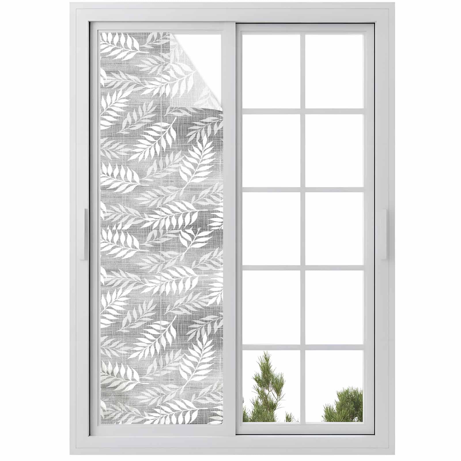 Ash Fronds Window Privacy Film, Gray Silver Slate Leaf Plant Canvas ...