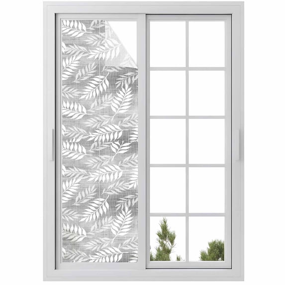 Ash Fronds Window Privacy Film, Gray Silver Slate Leaf Plant Canvas ...