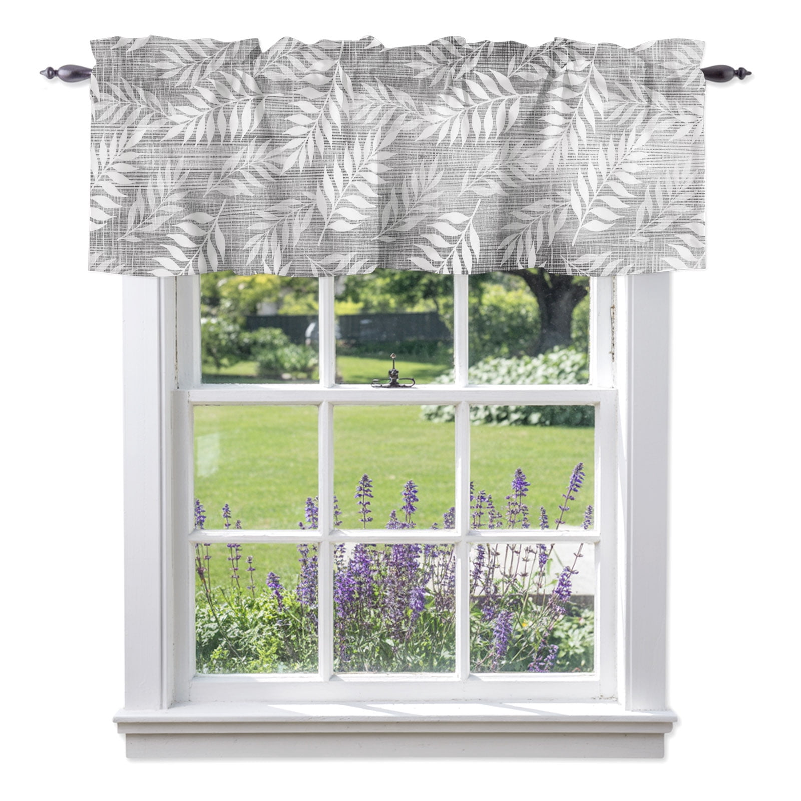 Ash Fronds Window Valance for Kitchen, Gray Silver Slate Leaf Plant ...