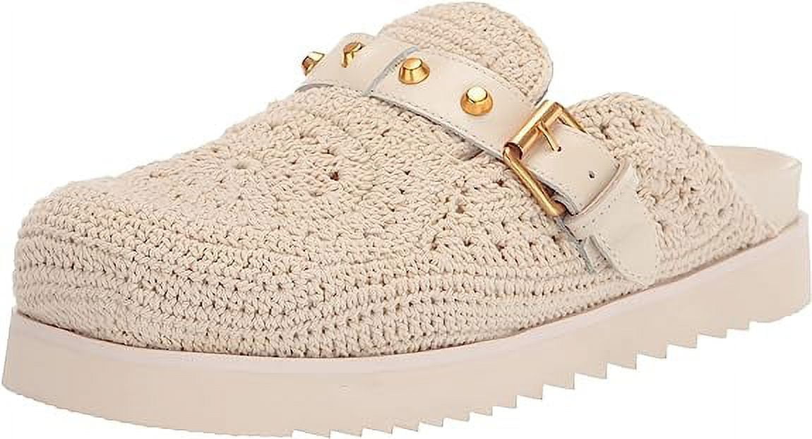 Ash Gioia Talc Crochet Gold Studs Buckle Strap Slip On Round Toe Clogs ...