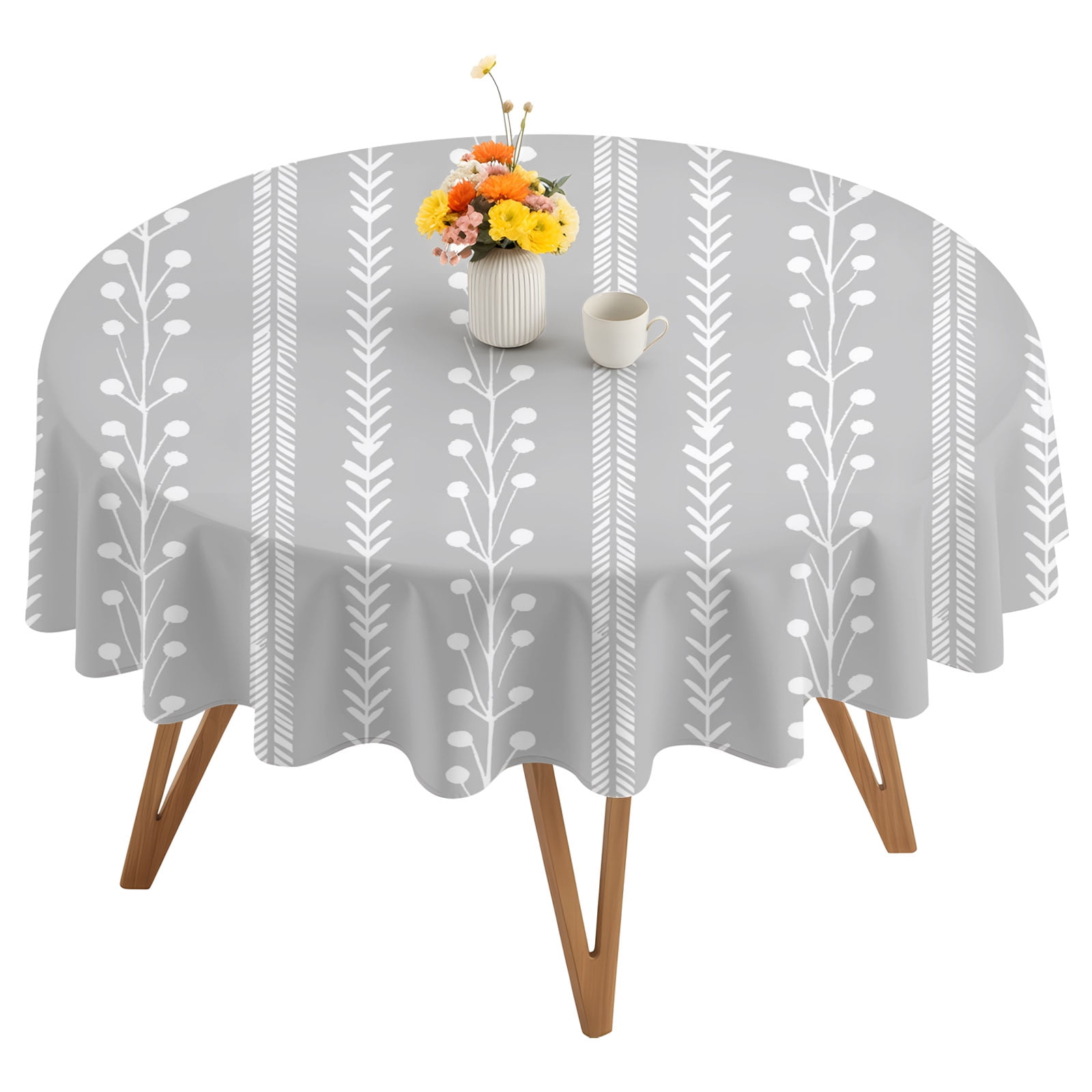 Ash Gray Round Tablecloth 60 inches Rustic Vertical Dashed Lines Shabby ...