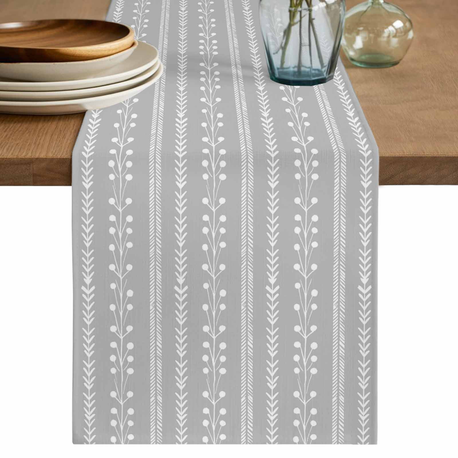 Ash Gray Table Runner, Rustic Vertical Dashed Lines Shabby Chic Leaf ...