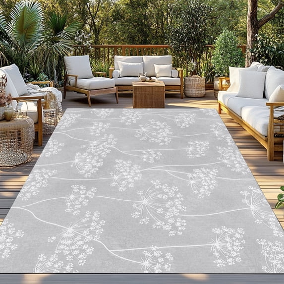 Ash Gray Umbellifer Indoor Outdoor Rugs 6x9 Ft, Retro Rustic Flora ...