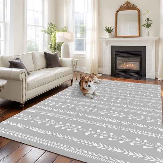 Ash Gray Washable Area Rug 5x7 Rustic Vertical Dashed Lines Shabby Chic ...
