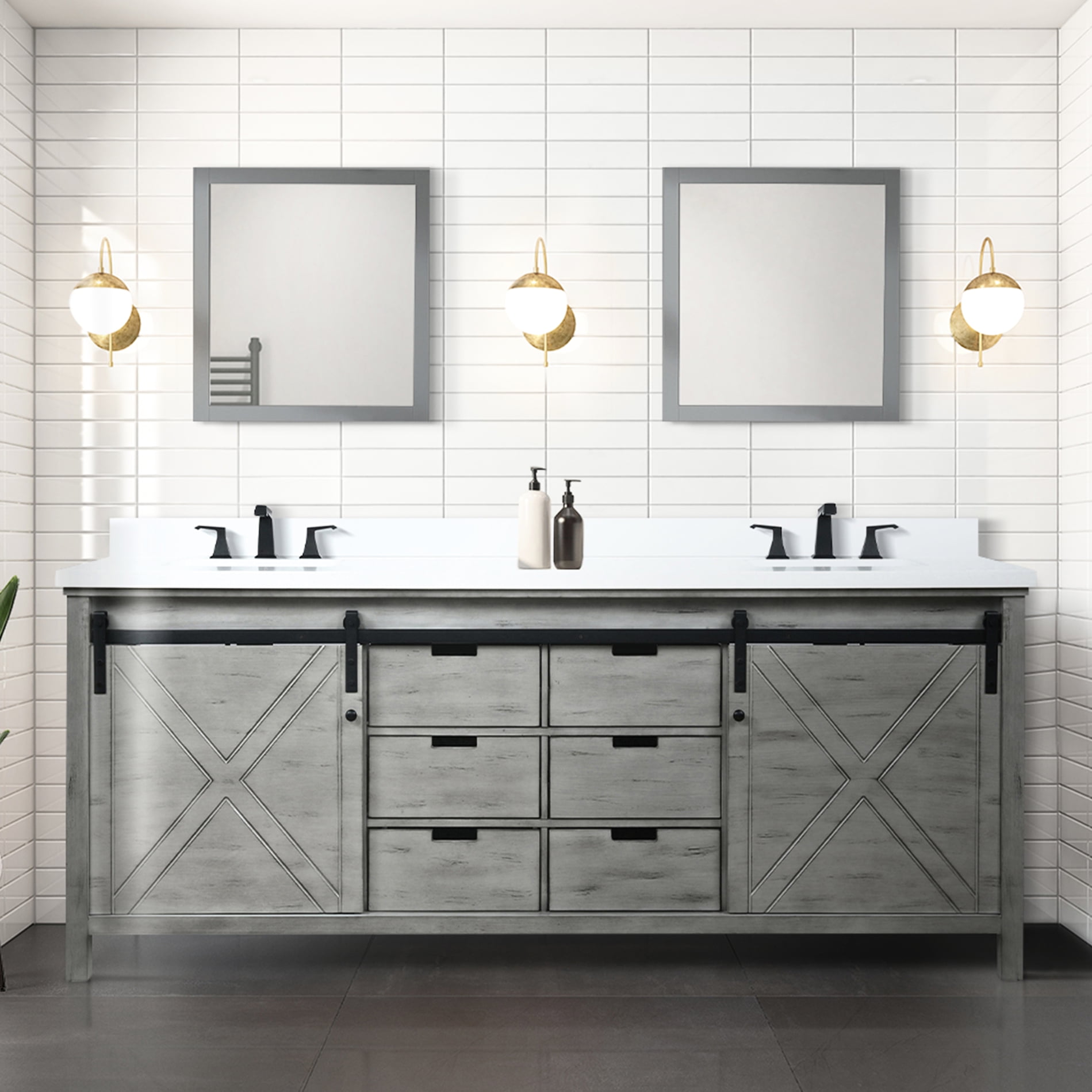 Ash Grey Bathroom Vanity 84" X 22" With White Quartz Countertop & 34 ...