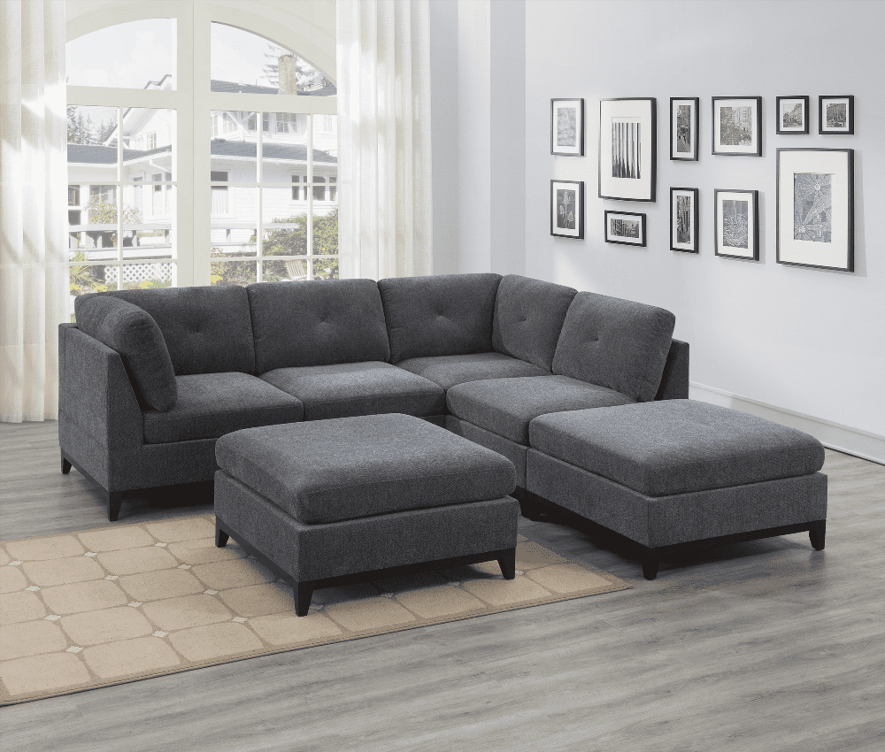 Ash Grey Chenille Fabric 6pc Modular Sectional Sofa Set for Living Room ...