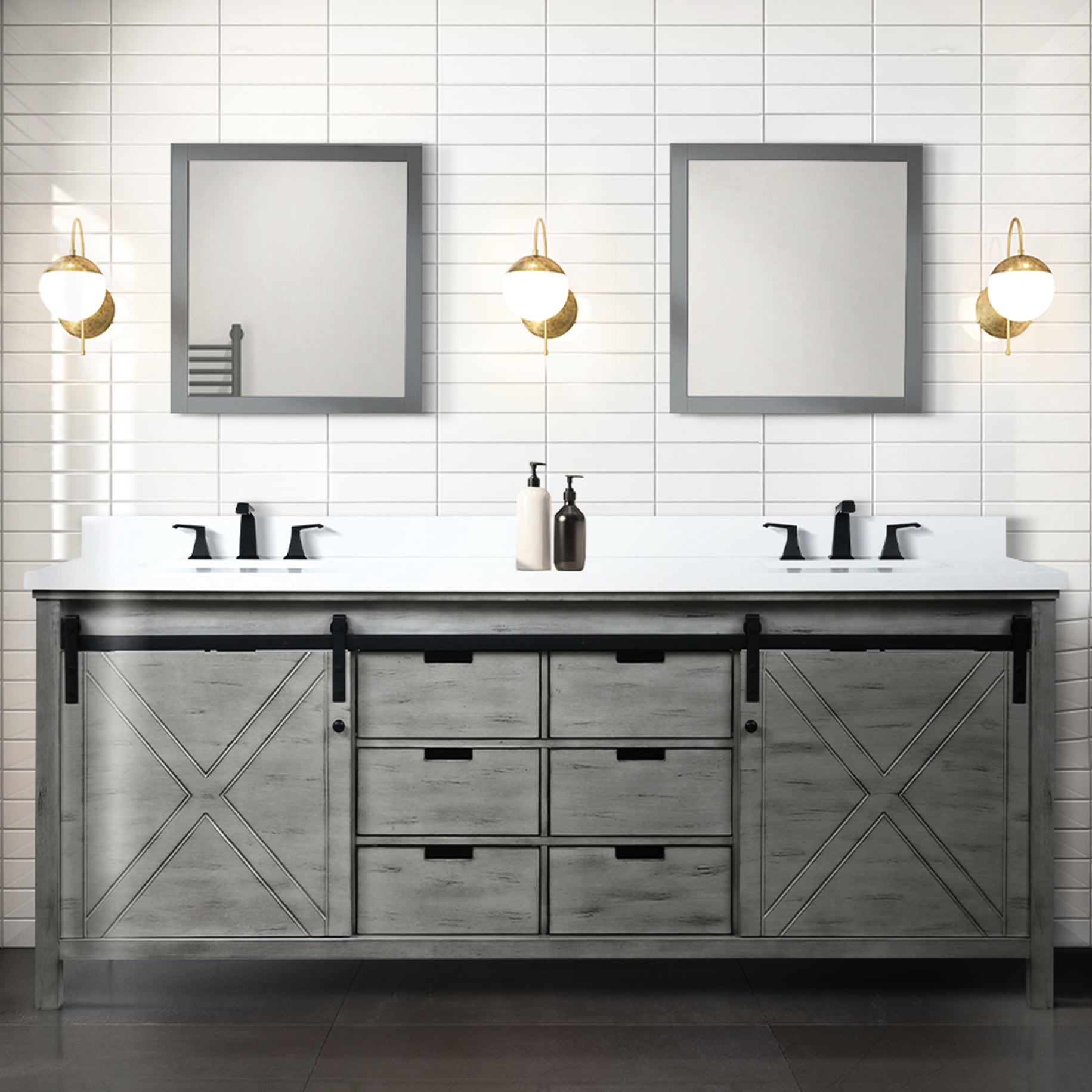 Ash Grey Double Bath Vanity 84 In. W X 22 D, Featuring White Quartz ...