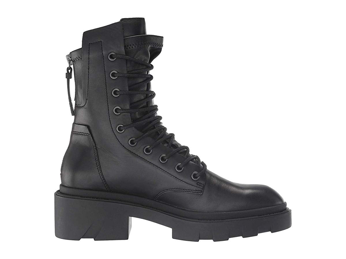 Ash Madness Black Lace Up Rounded Toe Chunky Rubber Sole Biker Zip Combat Boots Blackblack 11