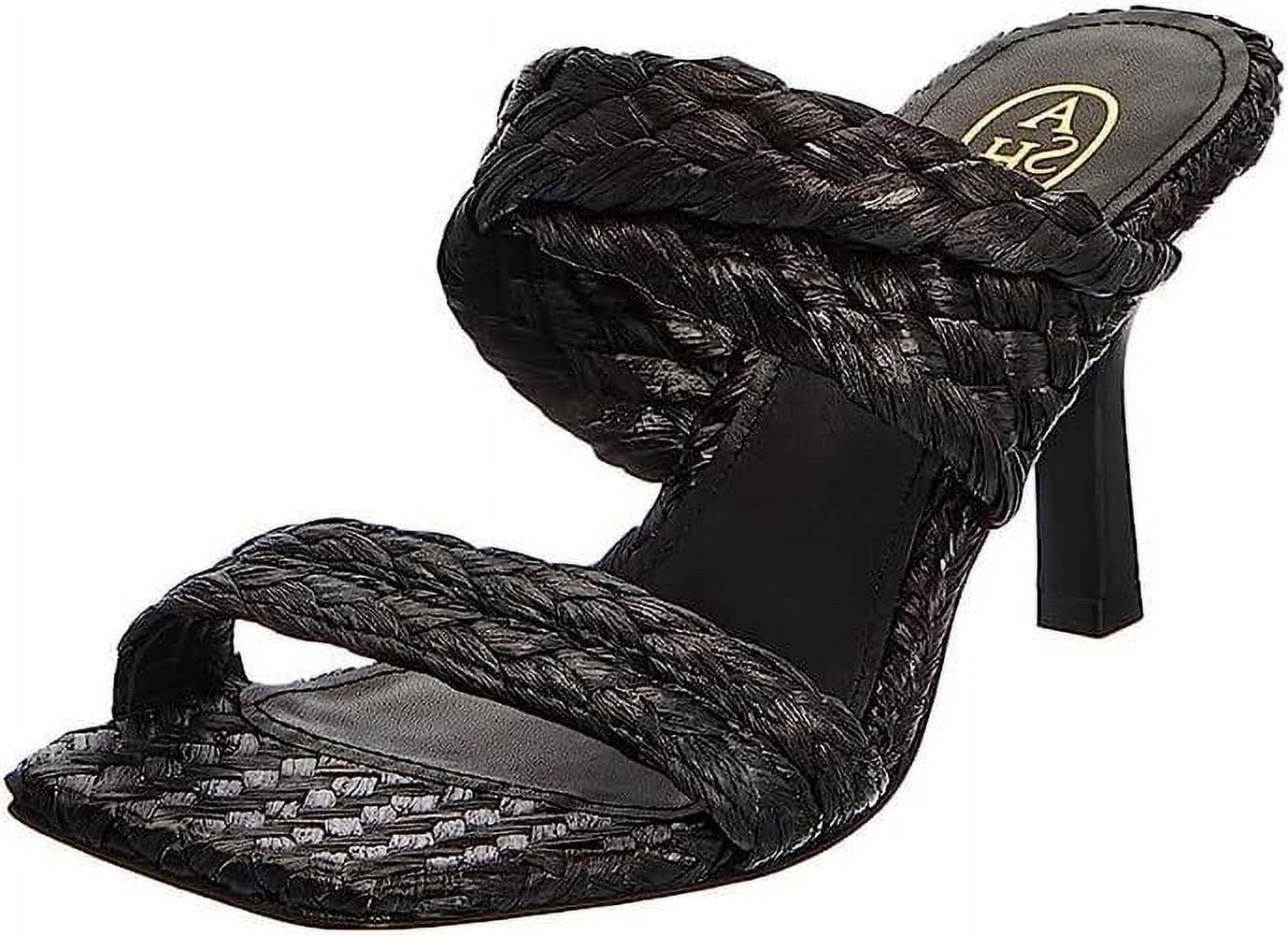 Ash Malibu Black Braid Slip On Open Squared Toe Mid Heeled Mule Slide ...