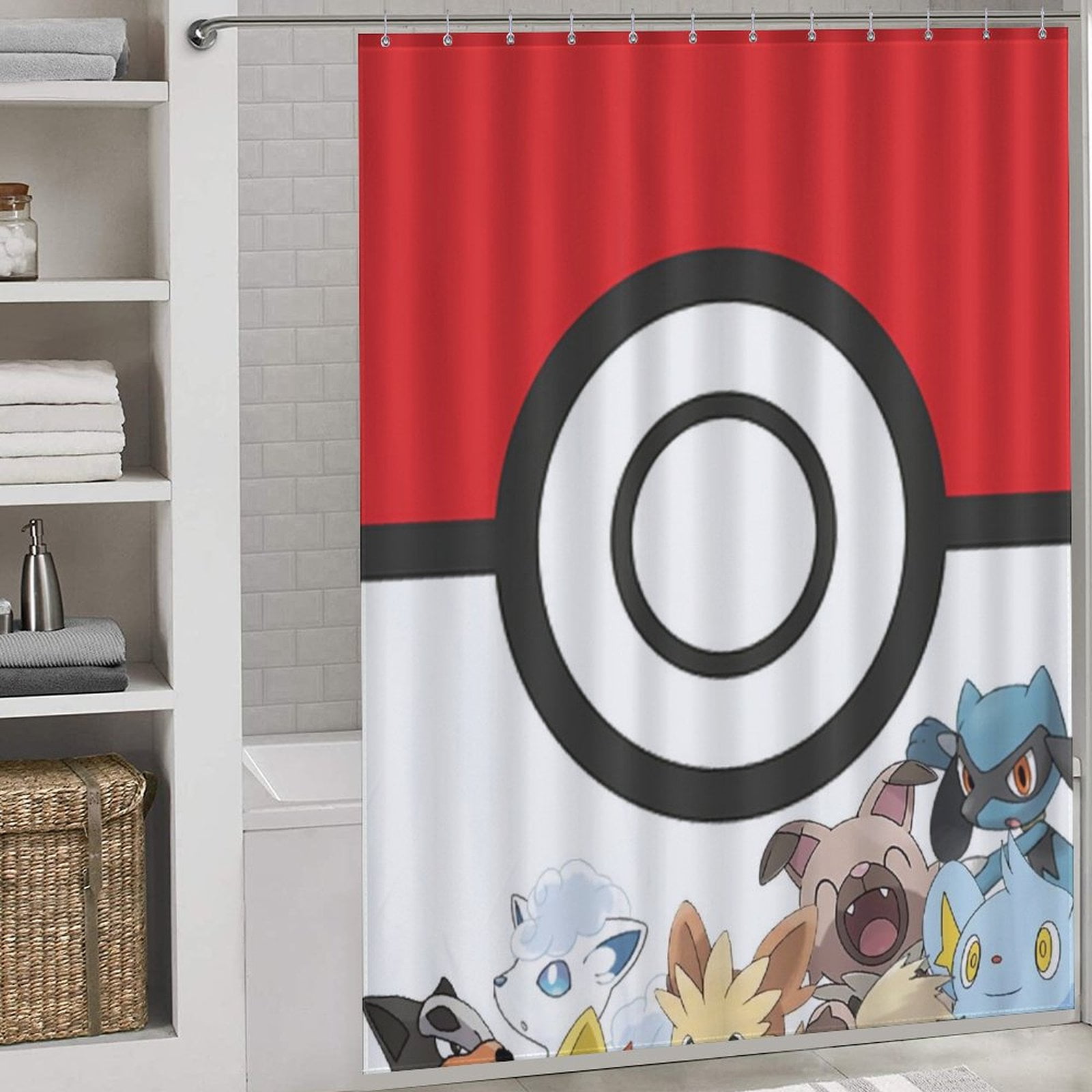 Ash Pikachu-Charizard Pokeball Shower Curtain for Bathroom with 12 ...