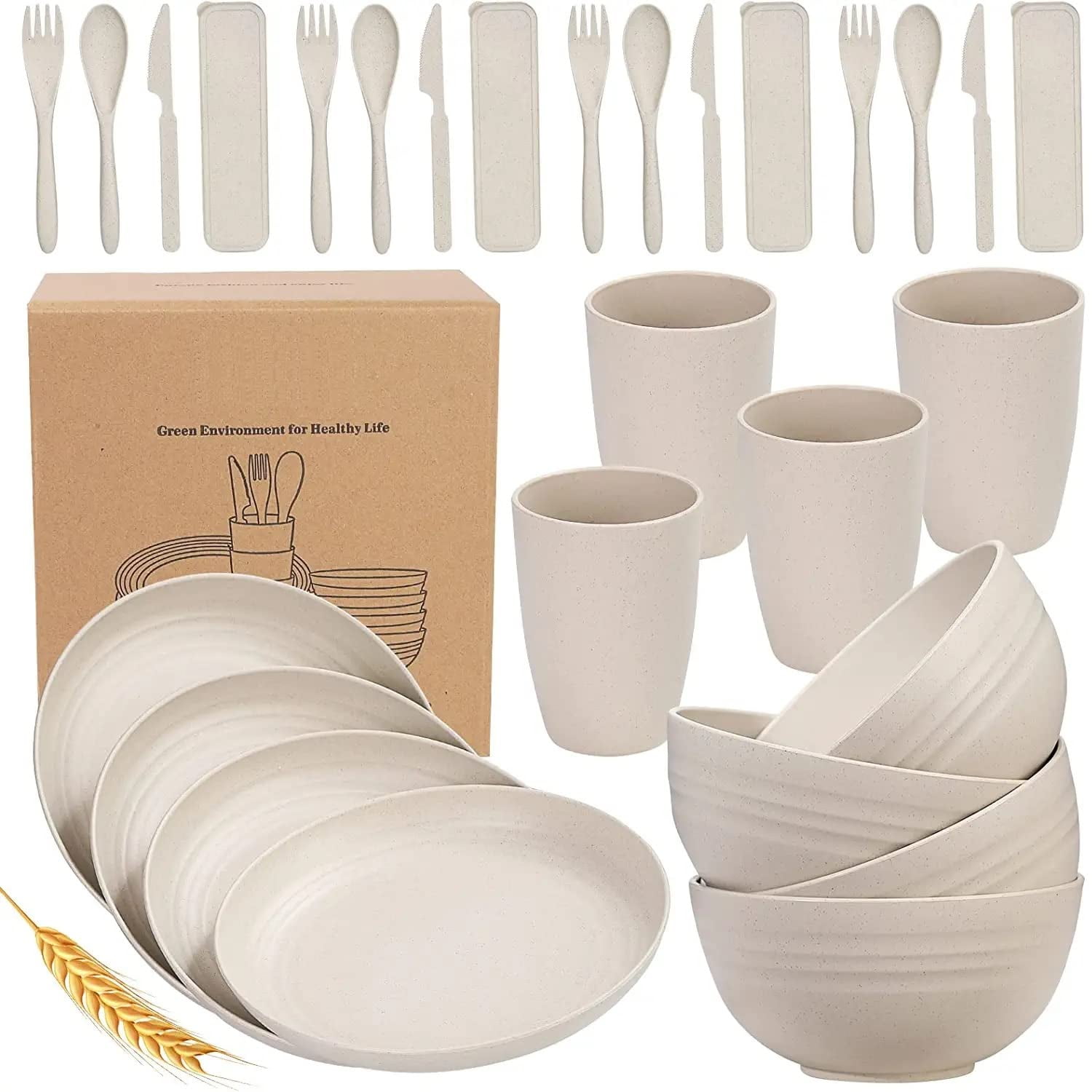 Ash Roh 28 pcs Unbreakable and Reusable Plastic Dinnerware Set Dinner ...