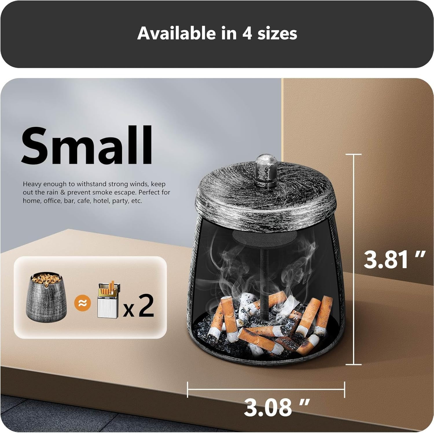 Ash Tray with Lid, Outdoor Ashtray for Outside Patio, Smokeless Metal ...