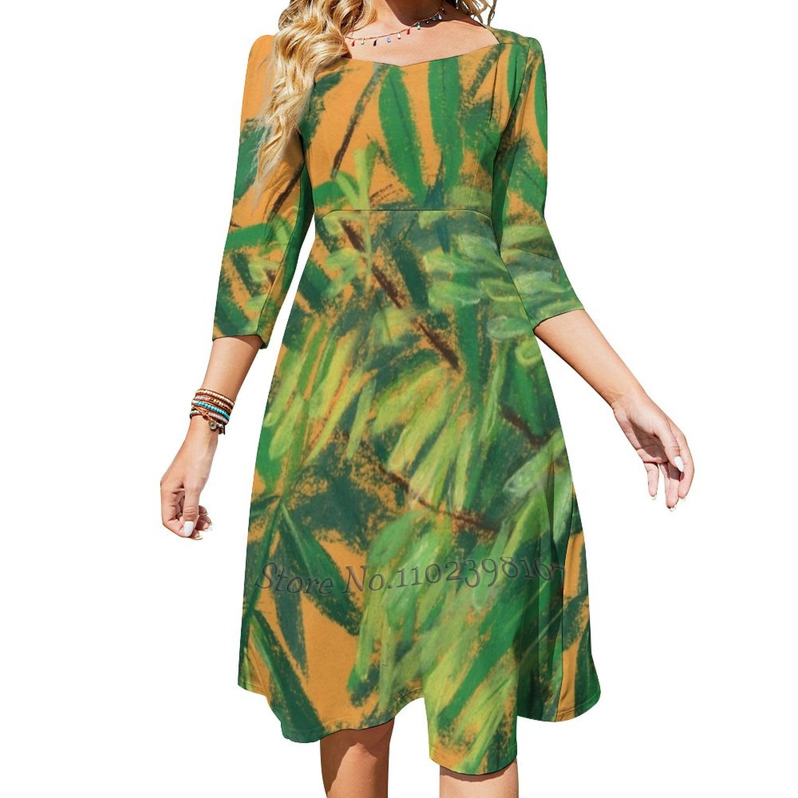 Ash-Tree Summer Foliage Floral Pastel Green Yellow Evening Party ...