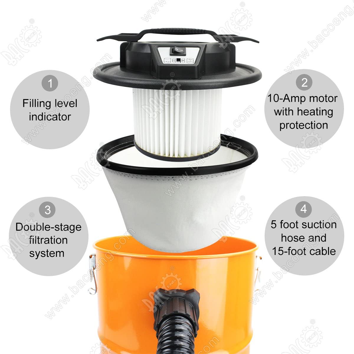 Ash Vacuum Cleaner, 5.3 Gallon Ash Vacuum for Pellet Stoves, Wood ...