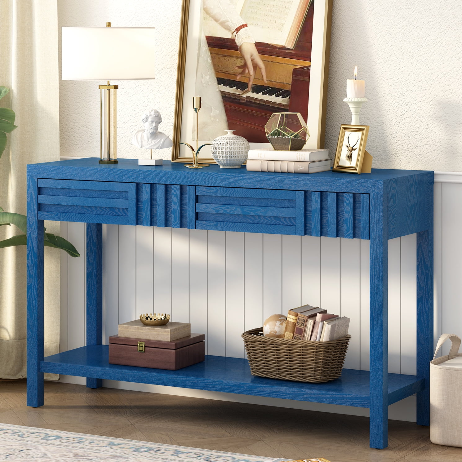 Ash Veneer Mid-Century Modern Console Table with Double Drawers ...