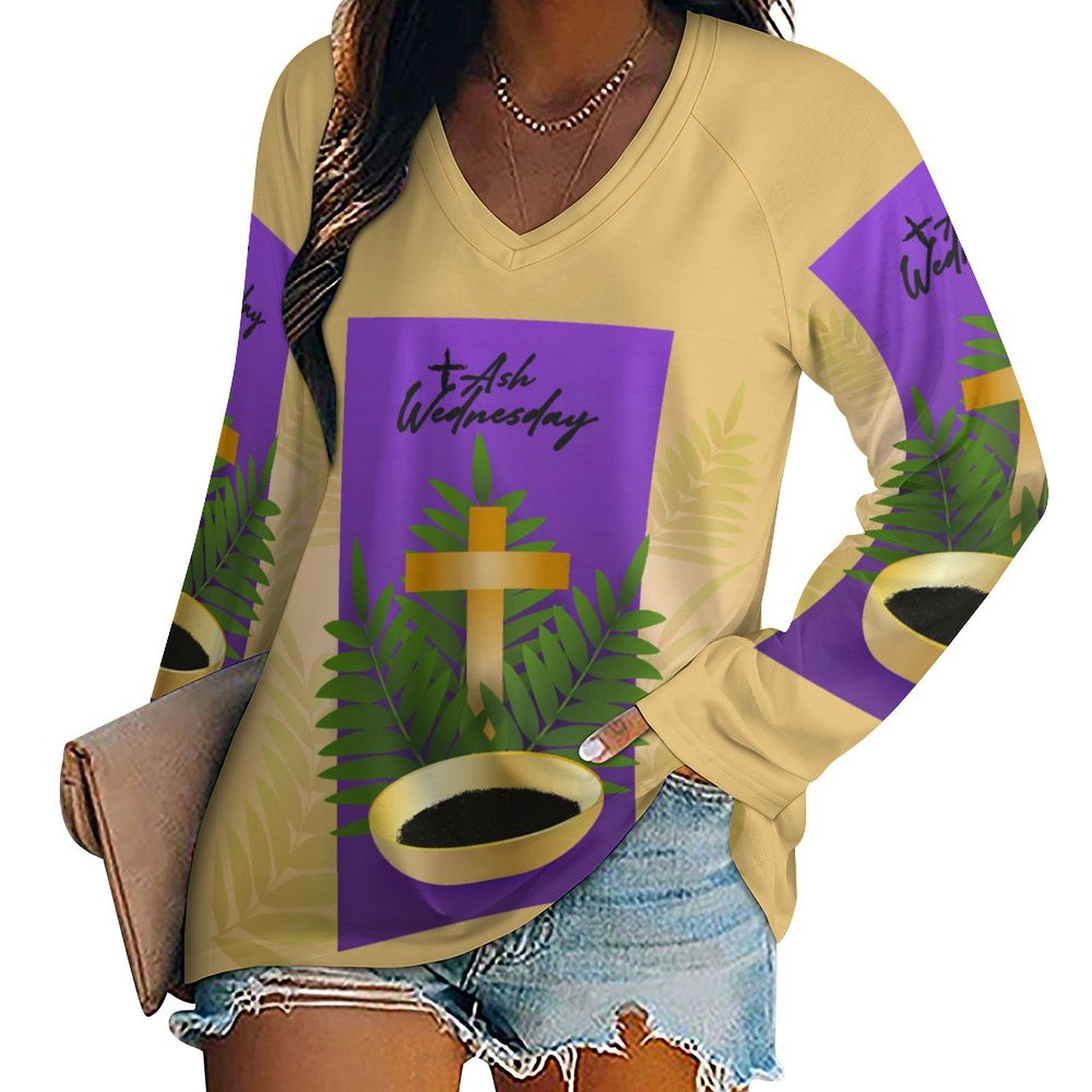 Ash Wednesday Women's Long Sleeve Shirts Casual V Neck Tops for Women ...