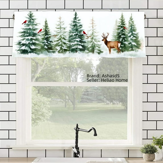 AshasdS Polyester Window Valance Curtain with Christmas Pine Trees and ...
