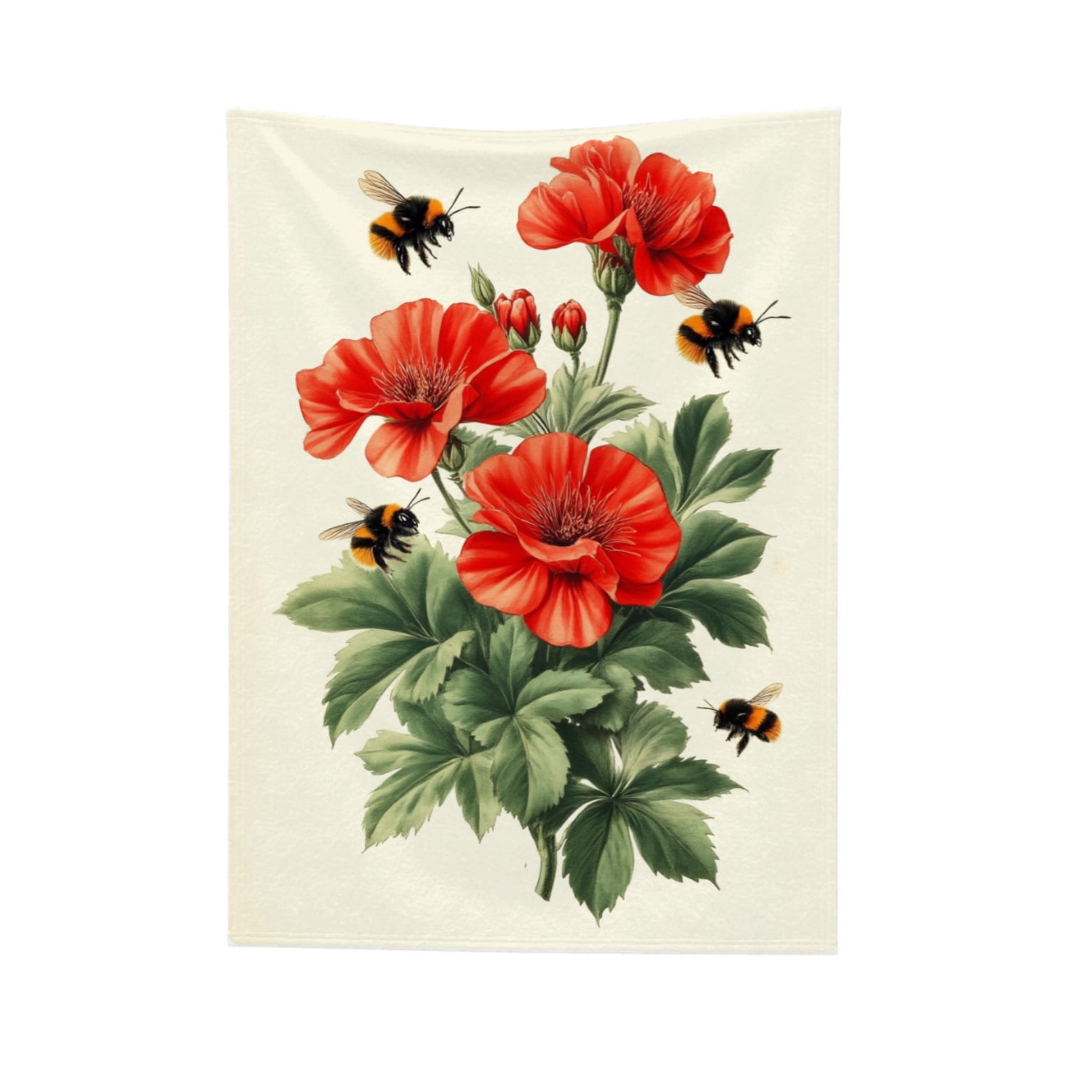 AshasdS Red Poppy and Bees Print Flannel Blanket for Home Bedroom Sofa ...