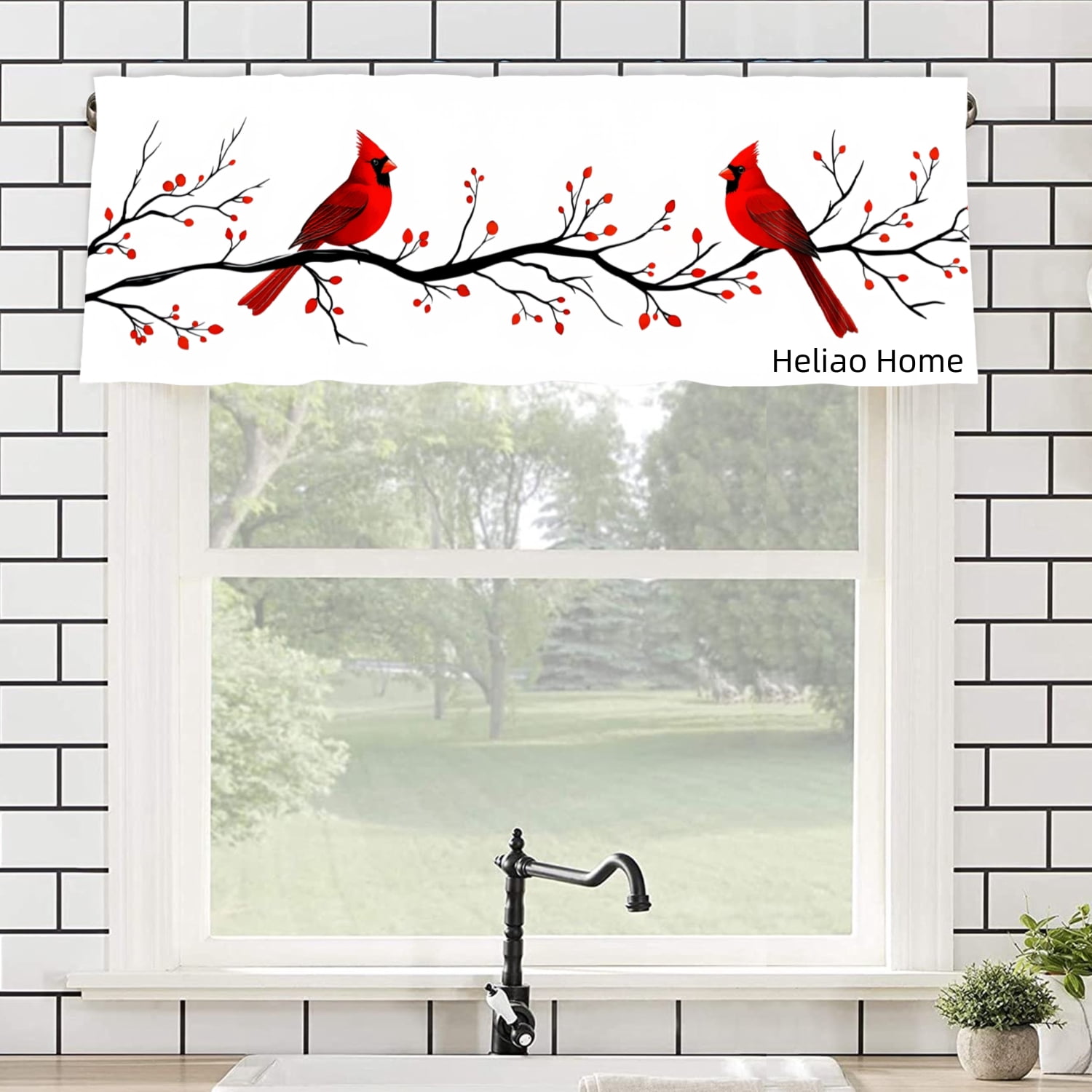Ashasds Cardinal Birds On Branch Window Valance Curtain For Indoor ...