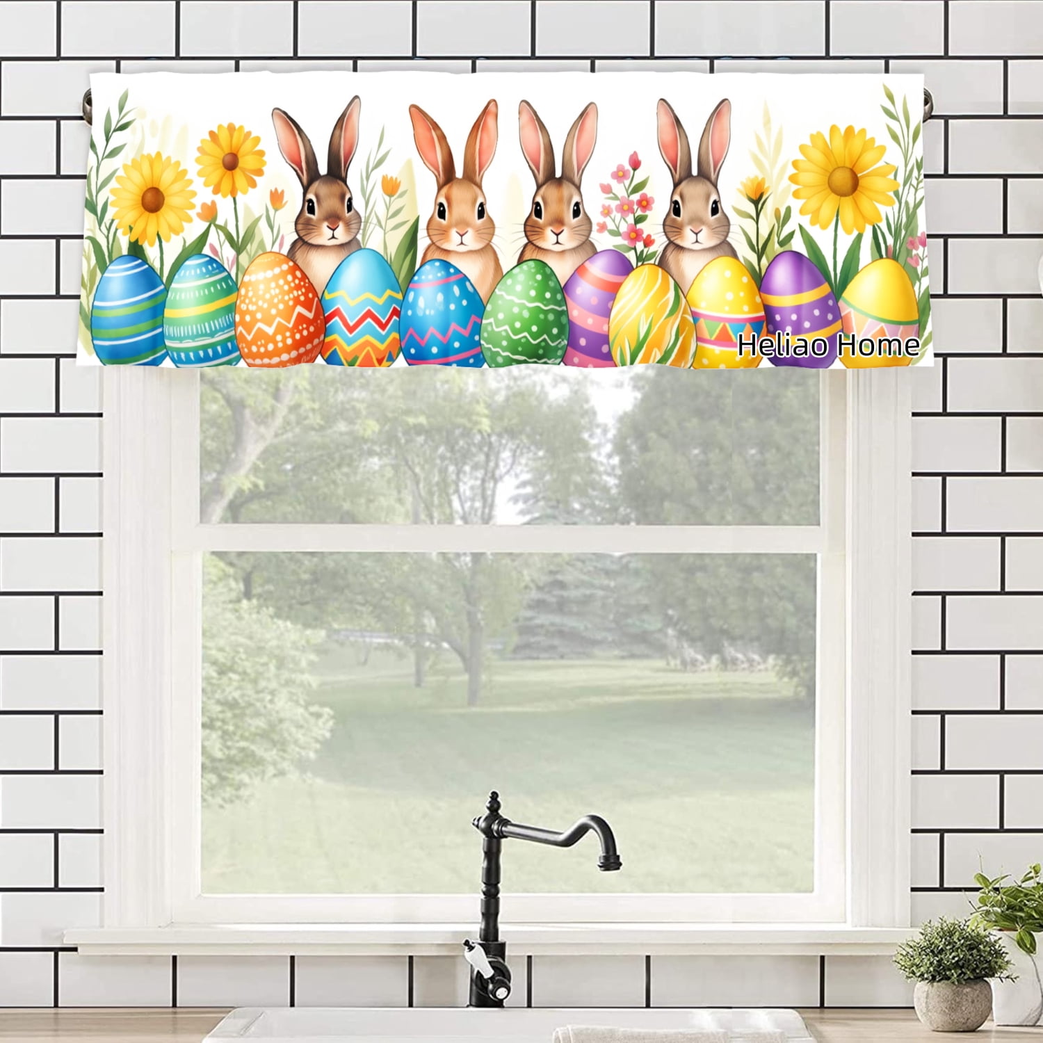 Ashasds Easter Bunny And Eggs Rod Pocket Polyester Window Valance ...