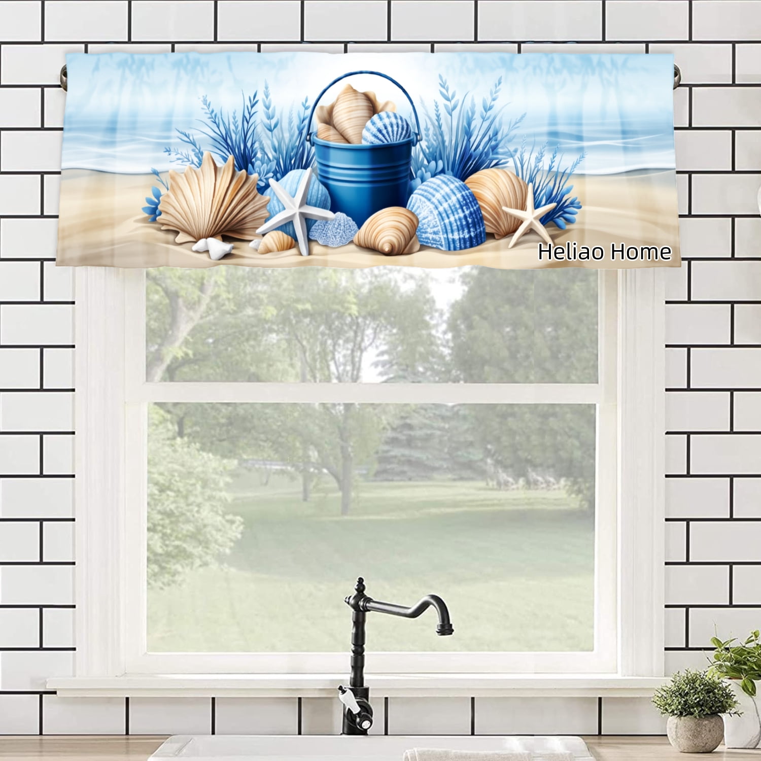 Ashasds Rod Pocket Polyester Window Valance Curtain Beach Scene With ...