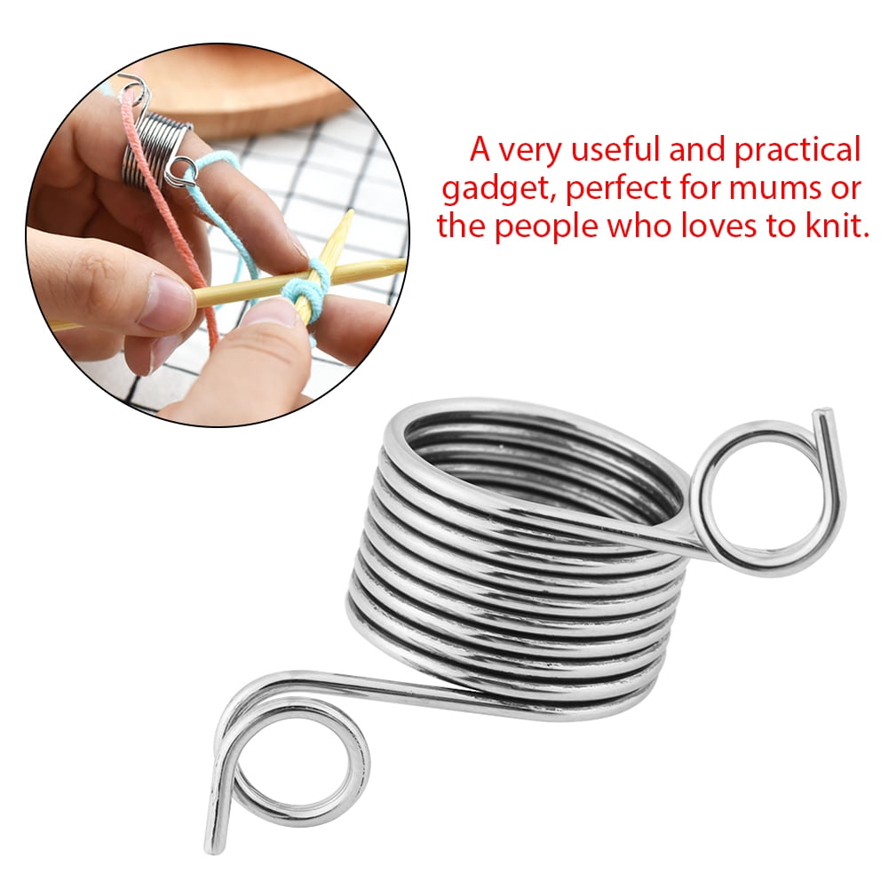 Tebru Stainless Steel Knitting Thimble Ring, Coiled Portable Yarn Guide ...