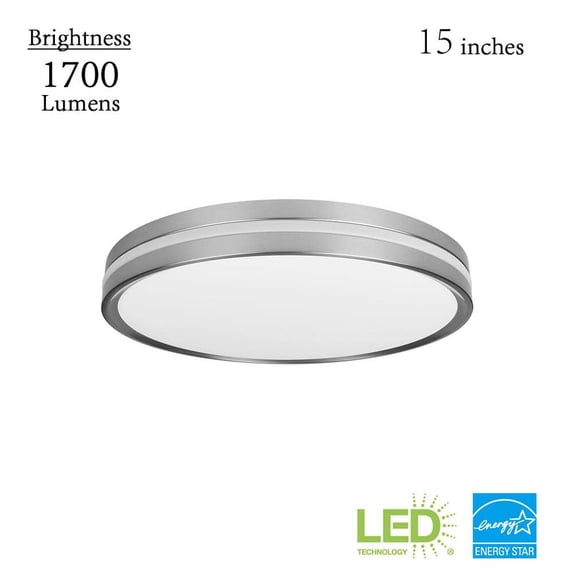 Ashburrow 15 in. Light Brushed Nickel Adjustable CCT Integrated LED ...