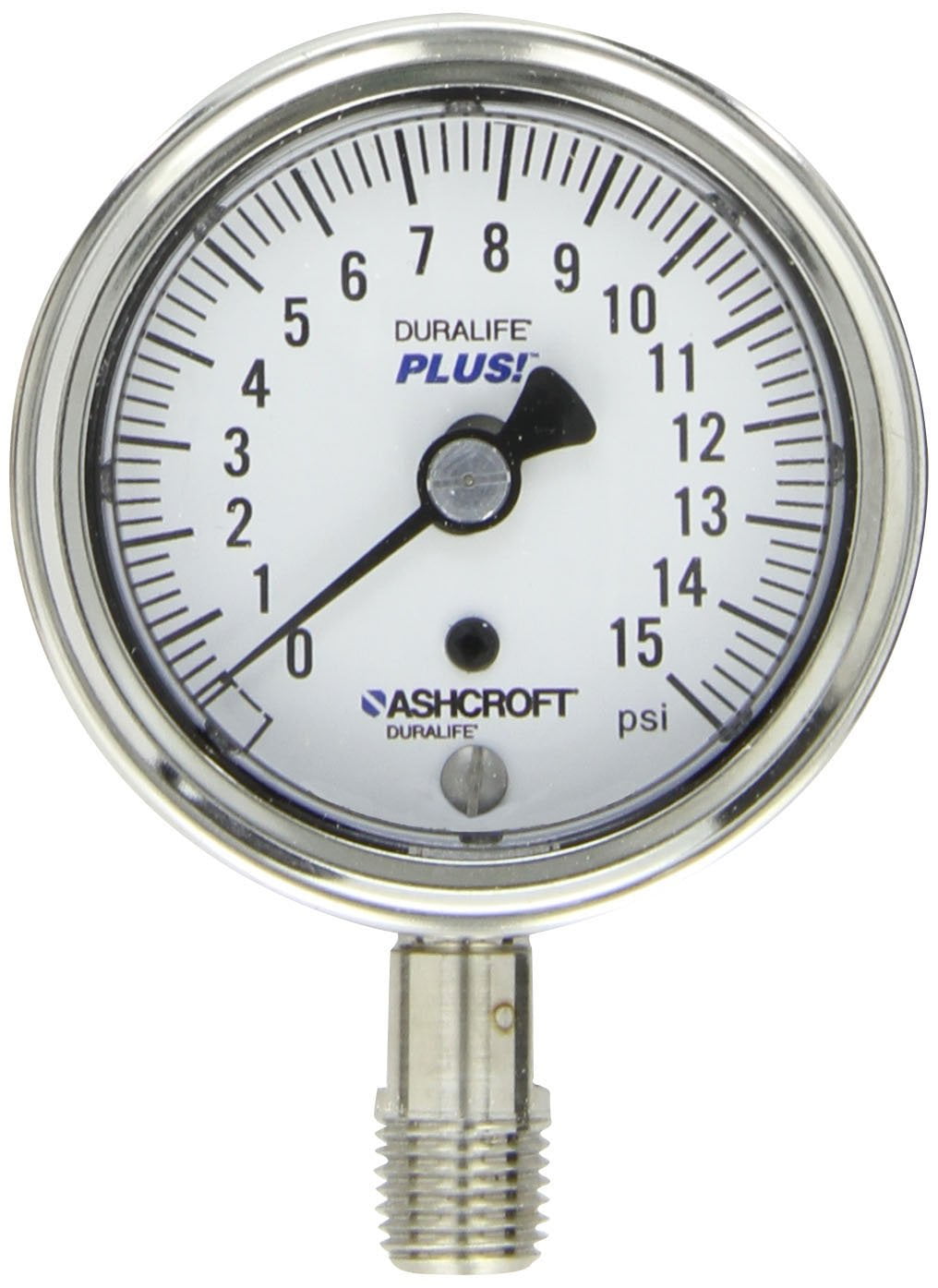 Ashcroft Duralife Type 1009SW Stainless Steel Pressure Gauge, 1/4" NPT ...