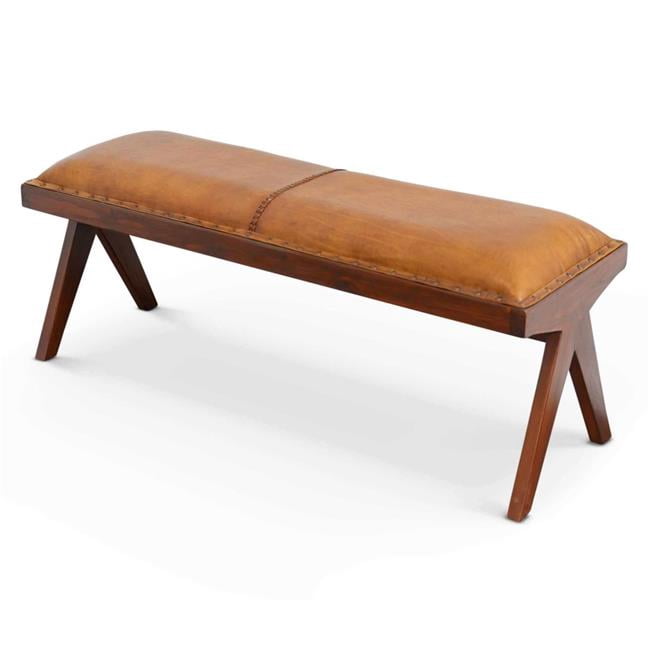 Ashcroft Furniture BEN01300501 Chad Mid Century Modern Leather Bench ...