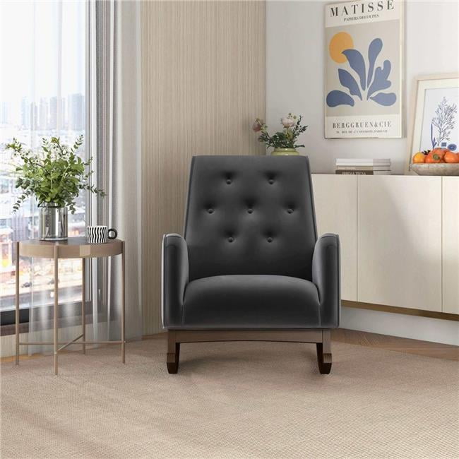 Ashcroft Furniture RCH00500502 Demetrius Dark Fabric Solid Wood Rocking ...
