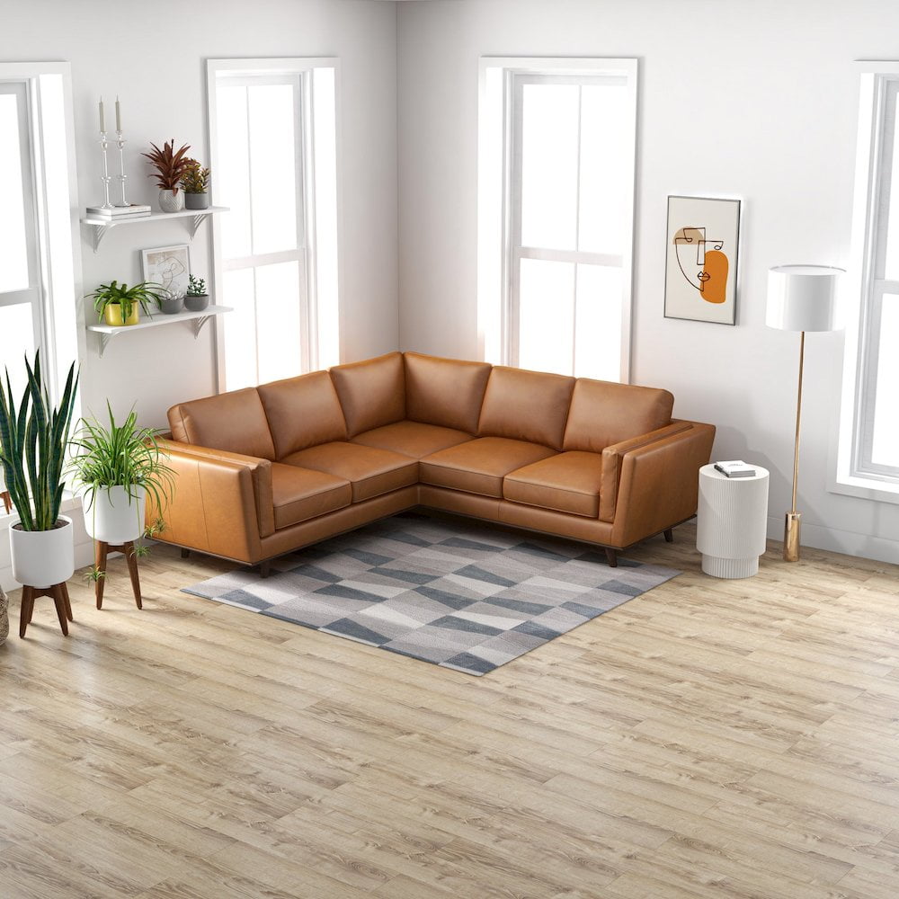 Ashcroft Furniture Erman Tan Leather Corner Sofa - Walmart.com