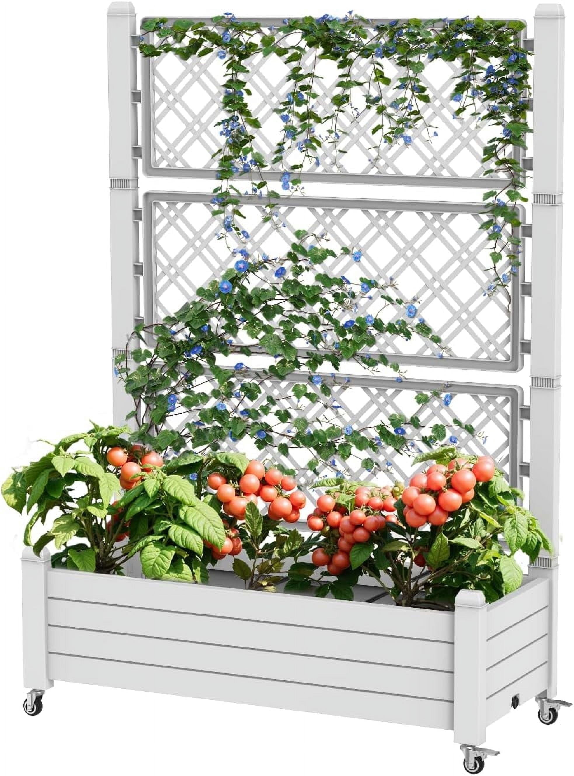 Ashen Gray Elevated Garden Bed with Trellis – Resin Planter Box for ...