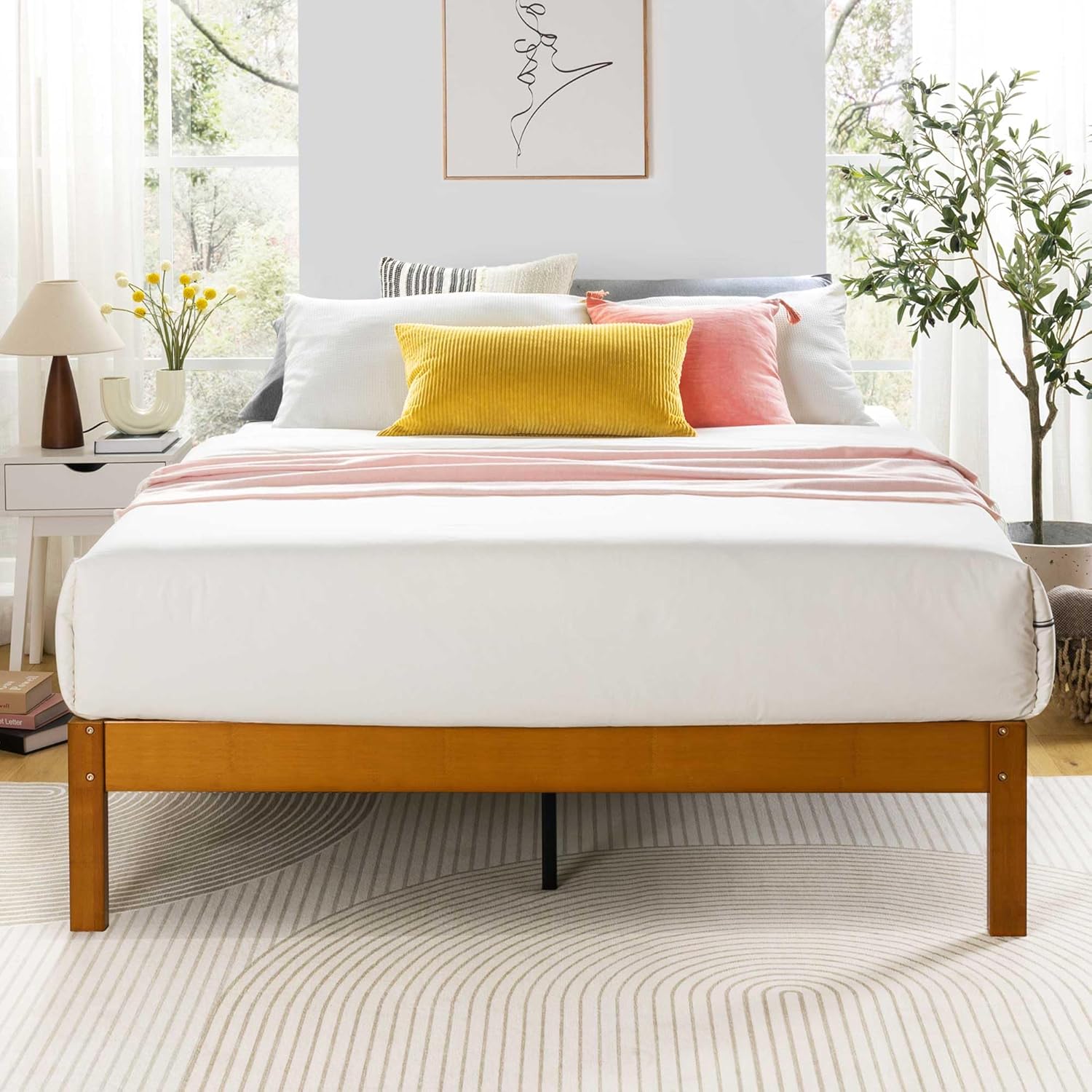 Asher 14 Inch Bamboo Wood Platform Bed with Wooden Slats, No Box Spring ...
