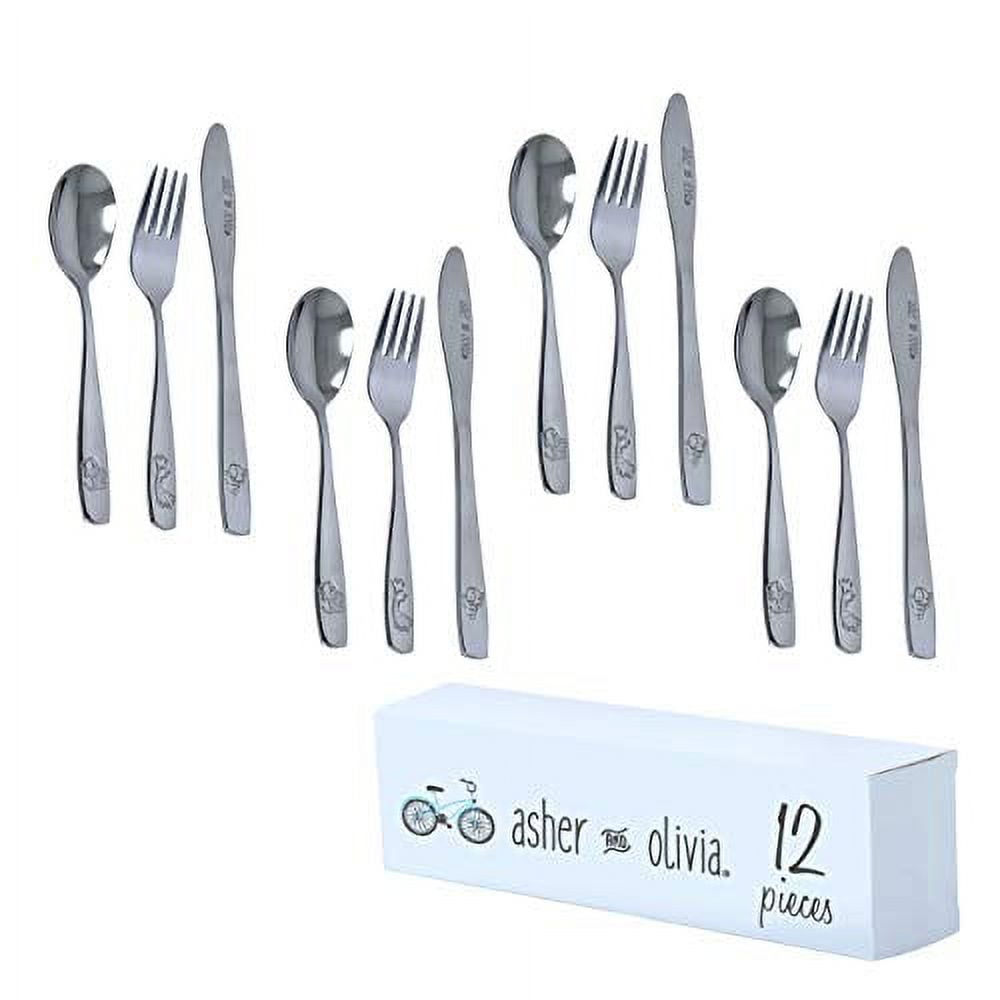 Asher and Olivia's 12-Piece Children's Eating Utensils Set - Stainless ...