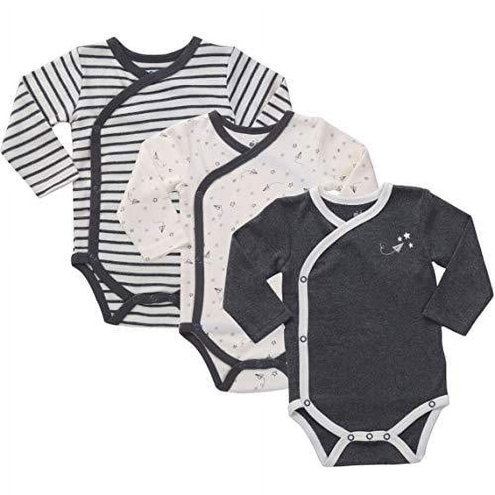 Asher & Olivia Baby Boy's 3-Pack Long-Sleeve Kimono Bodysuit Set -Side ...