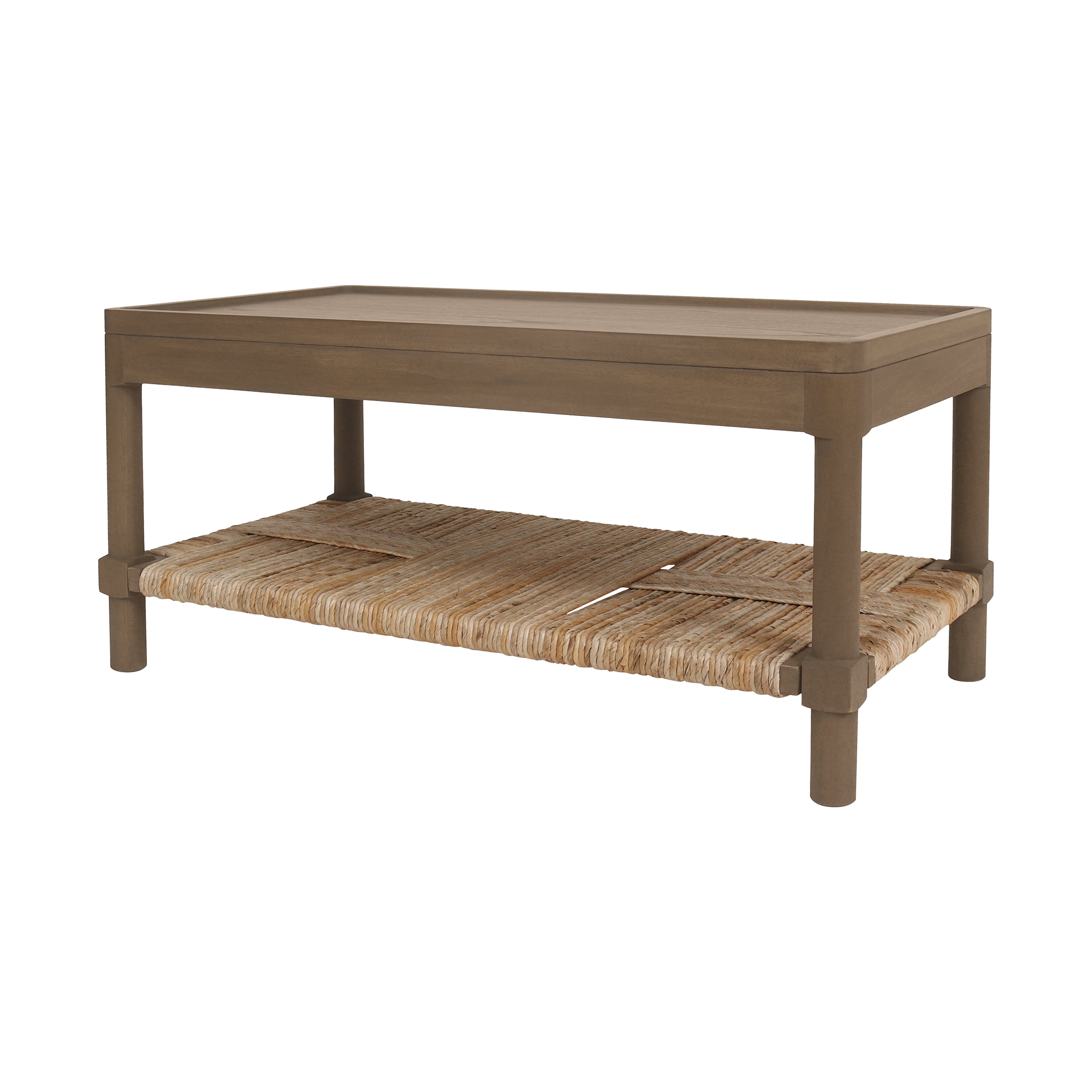 Asher Tray Top Coffee Table with Rush Shelf, 38"W, KD, Chestnut Brown ...