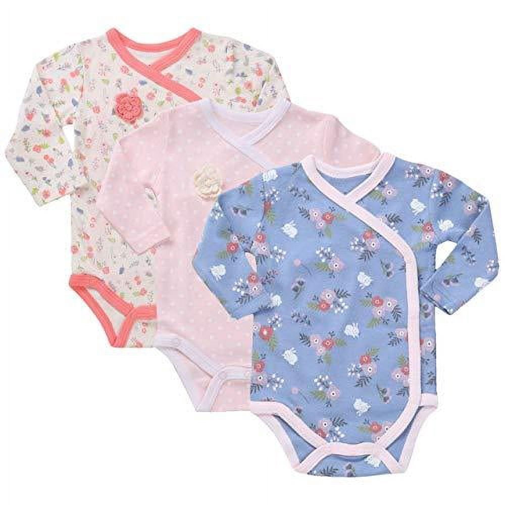 Asher & Olivia Baby Kimono Side Snap Onesies 3 Pc Girl Long Sleeve ...