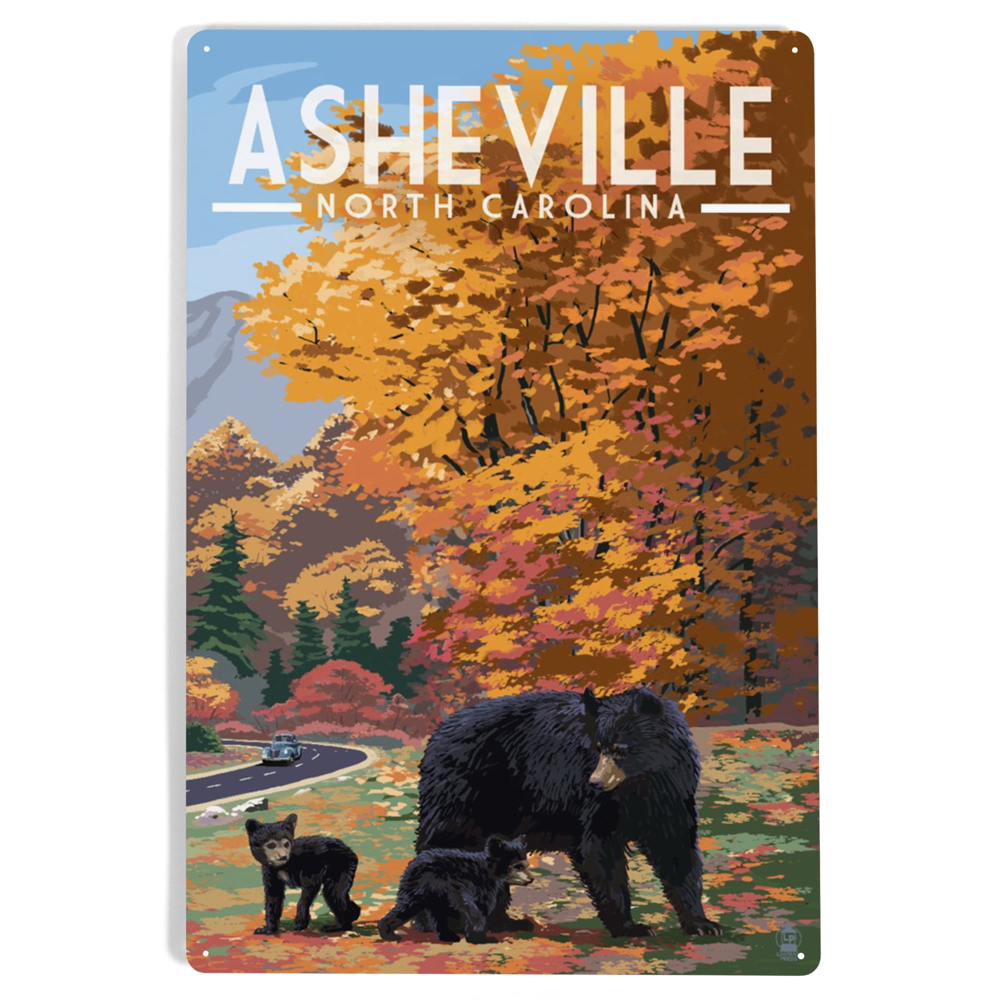 Asheville, North Carolina, Bear Family (12x18 Aluminum Art, Indoor ...