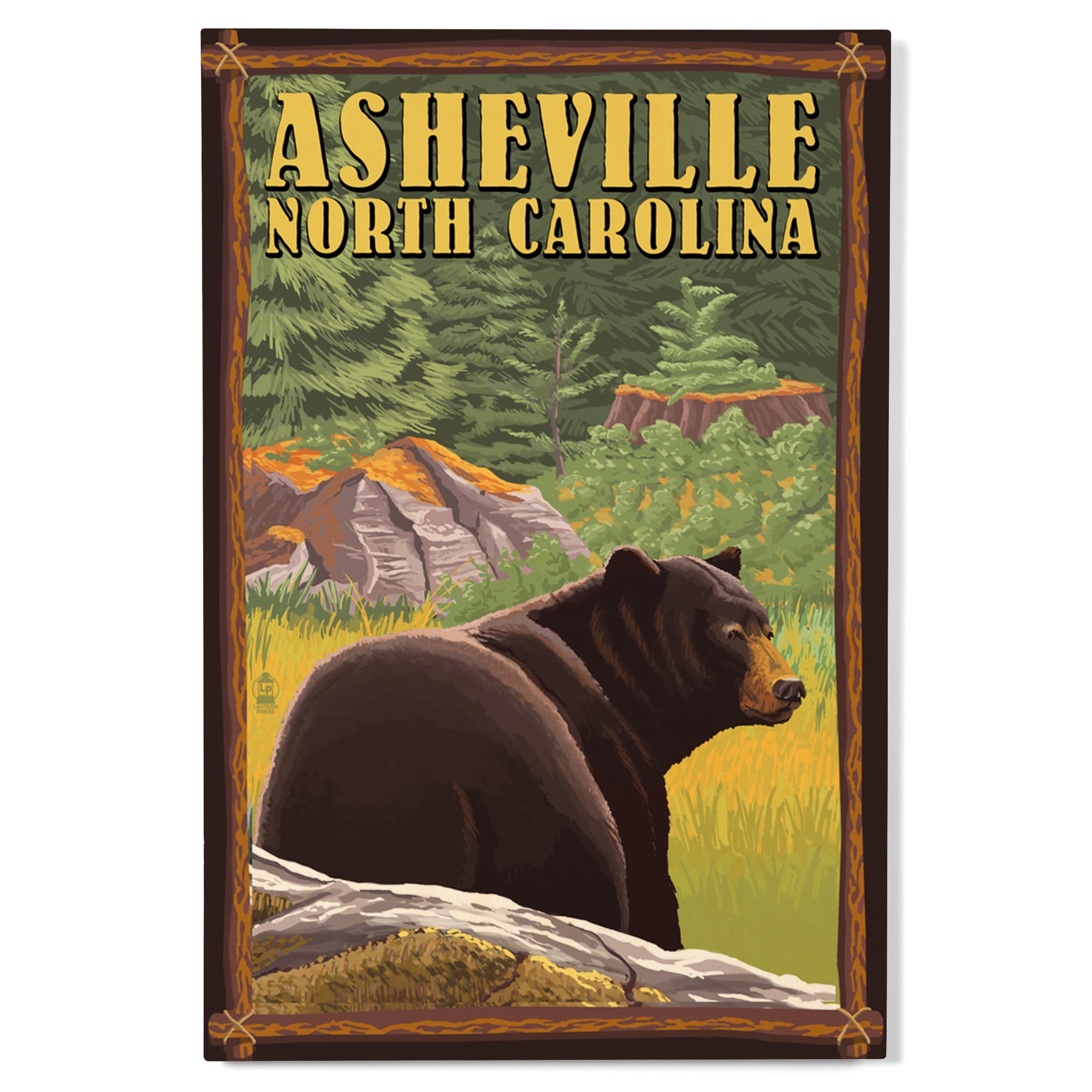 Asheville, North Carolina, Black Bear in Forest Birch Wood Wall Sign ...