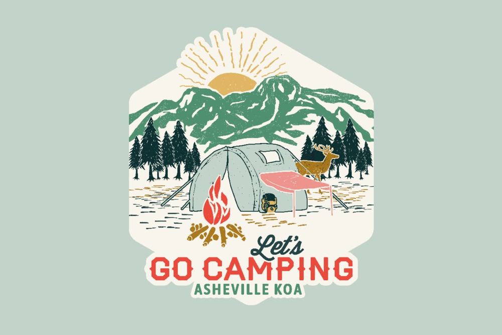 Asheville, North Carolina, Happy Camper, Tent, Distressed Vector Shape ...