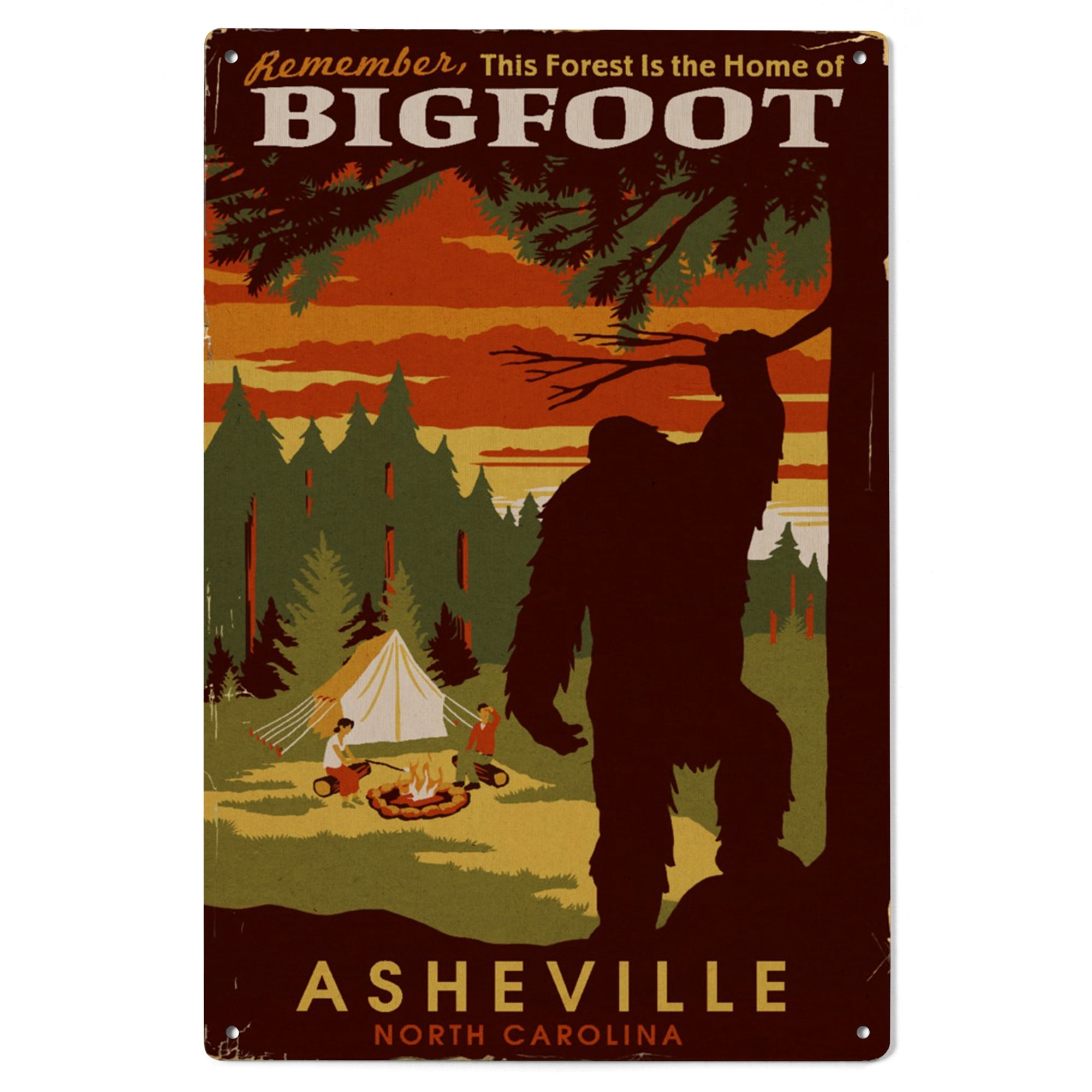 Asheville, North Carolina, Home of Bigfoot Birch Wood Wall Sign (6x9 ...