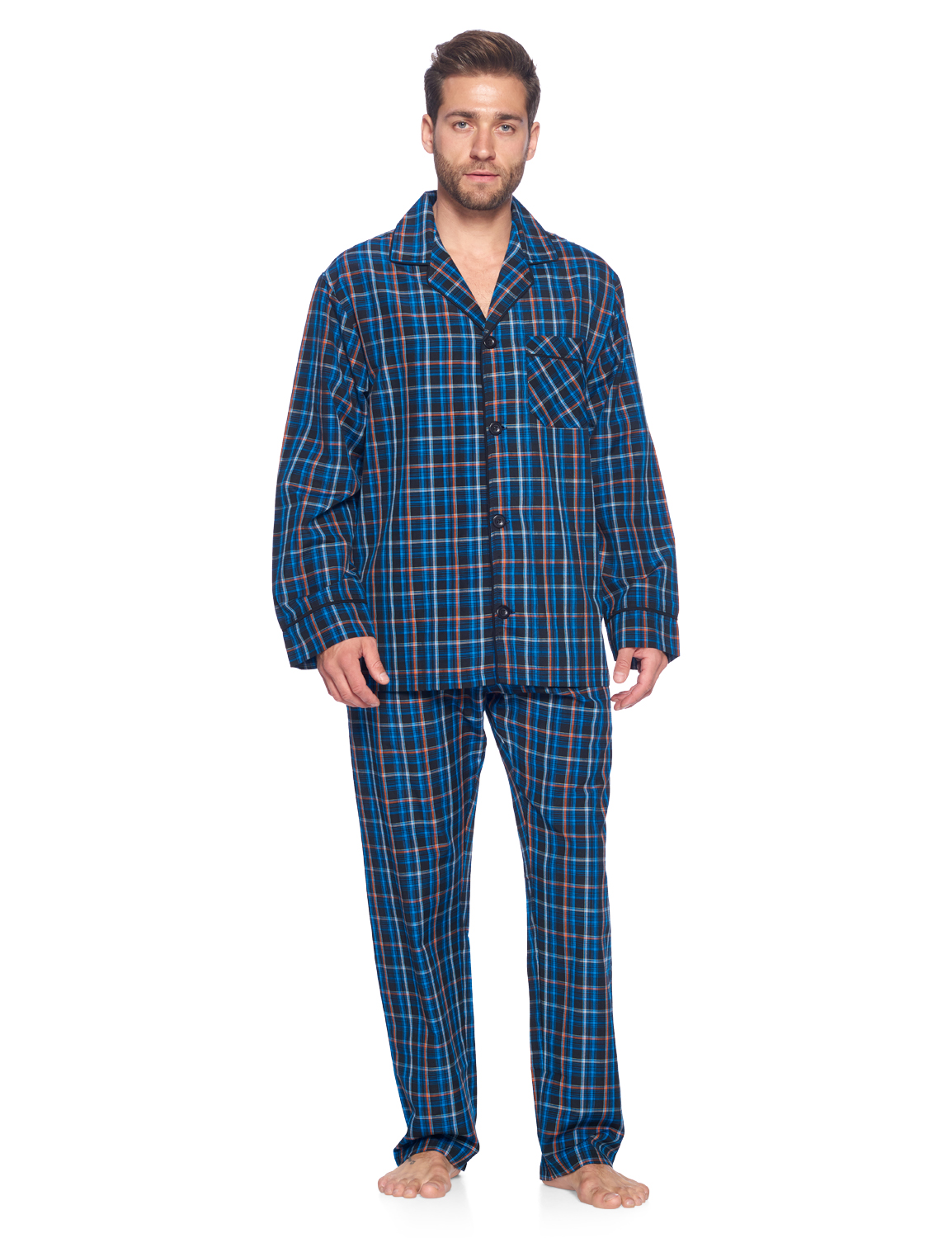 Hanes Men's and Big Men's Long Sleeve Long Leg Woven Pajama Set, 2 ...