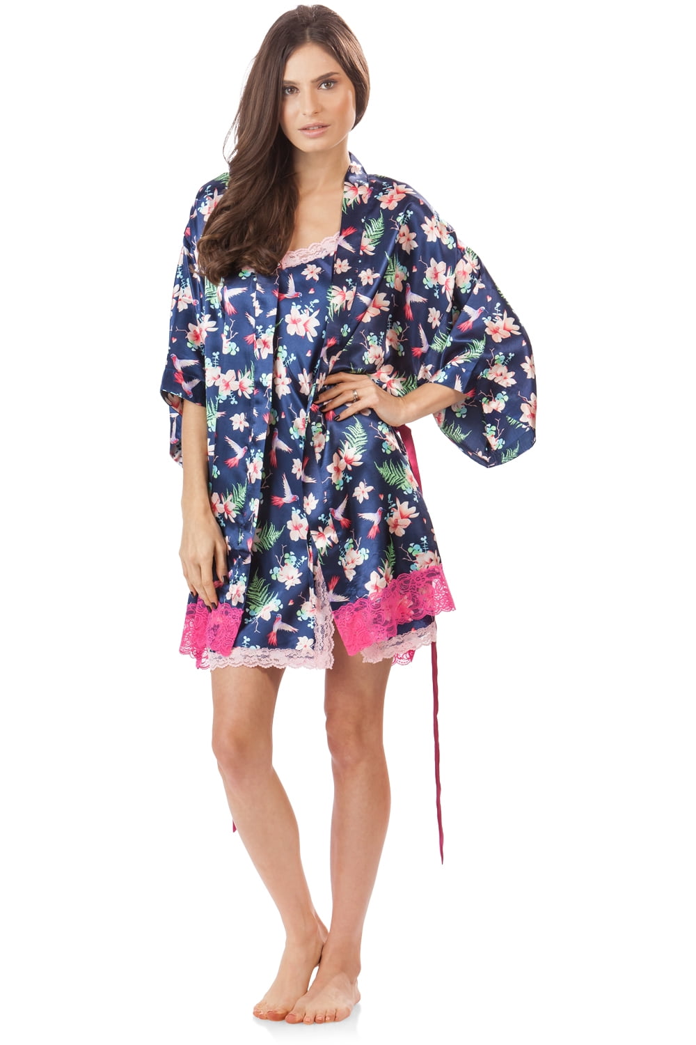 Ashford & Brooks Women's 2 Piece Satin Robe and Nightie Set - Hibiscus ...