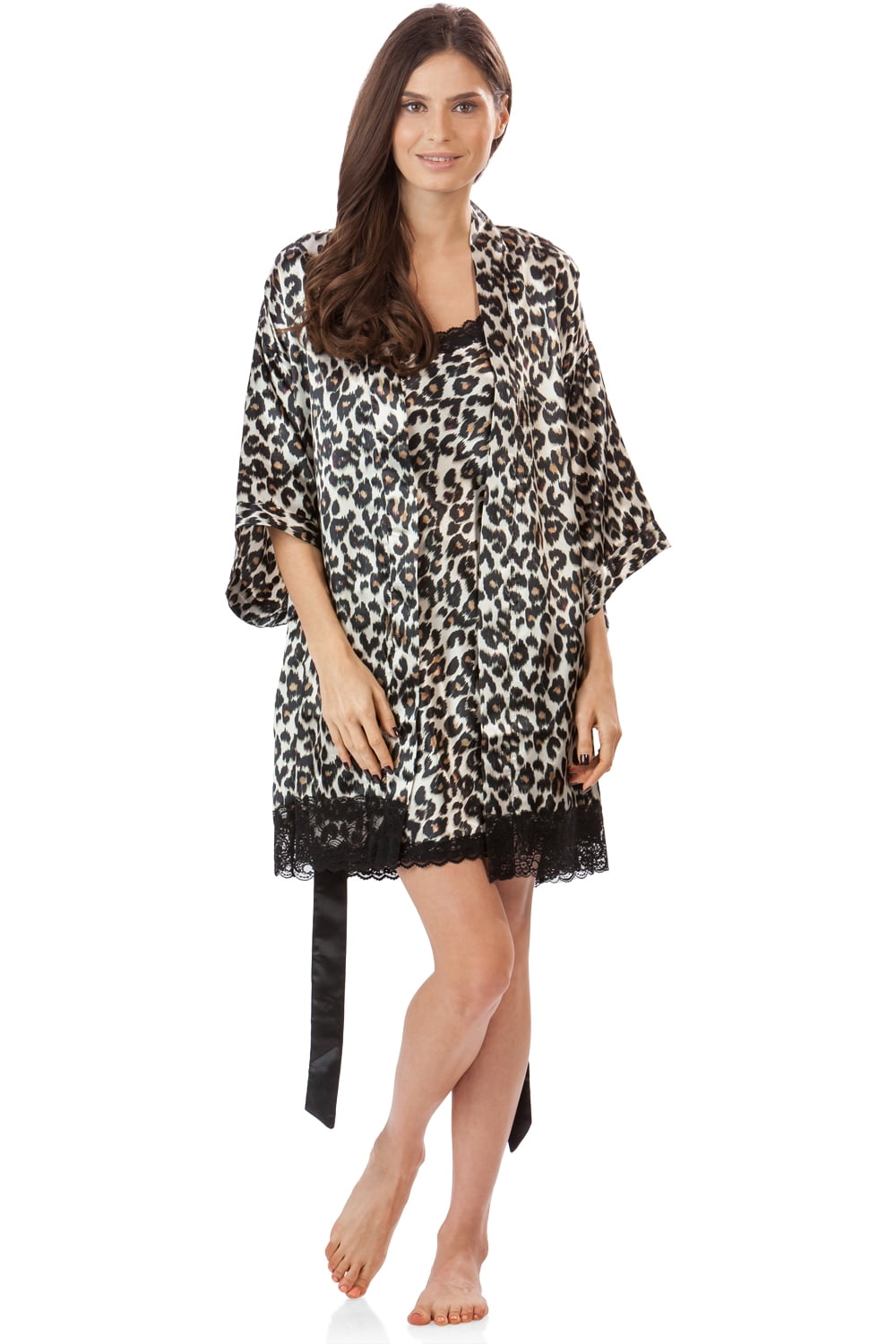 Ashford & Brooks Women's 2 Piece Satin Robe and Nightie Set - Leopard ...