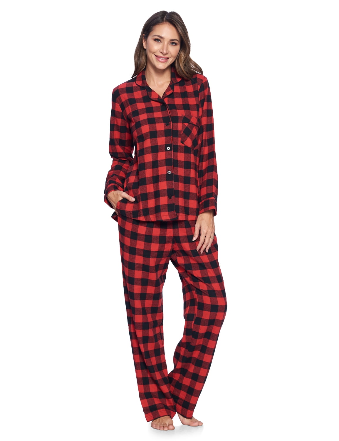 Ashford And Brooks Womens Flannel Plaid Pajamas Long Sleeve Button Down