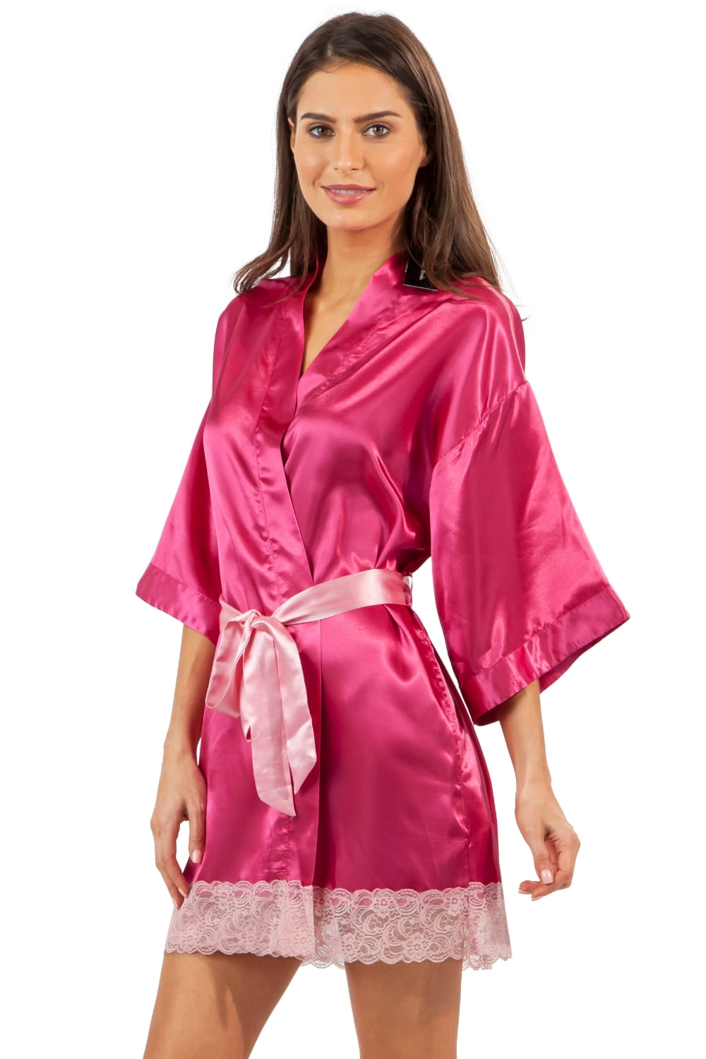 Ashford & Brooks Women's Satin Kimono Bridesmaid Short Robe - Silky ...